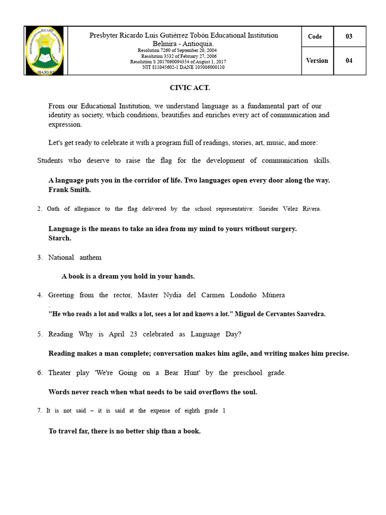 Civic Act Language Day | PDF