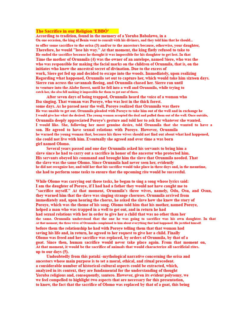 The Sacrifice in Our Religion "EBÓ" | PDF | Santería | Sacrifice