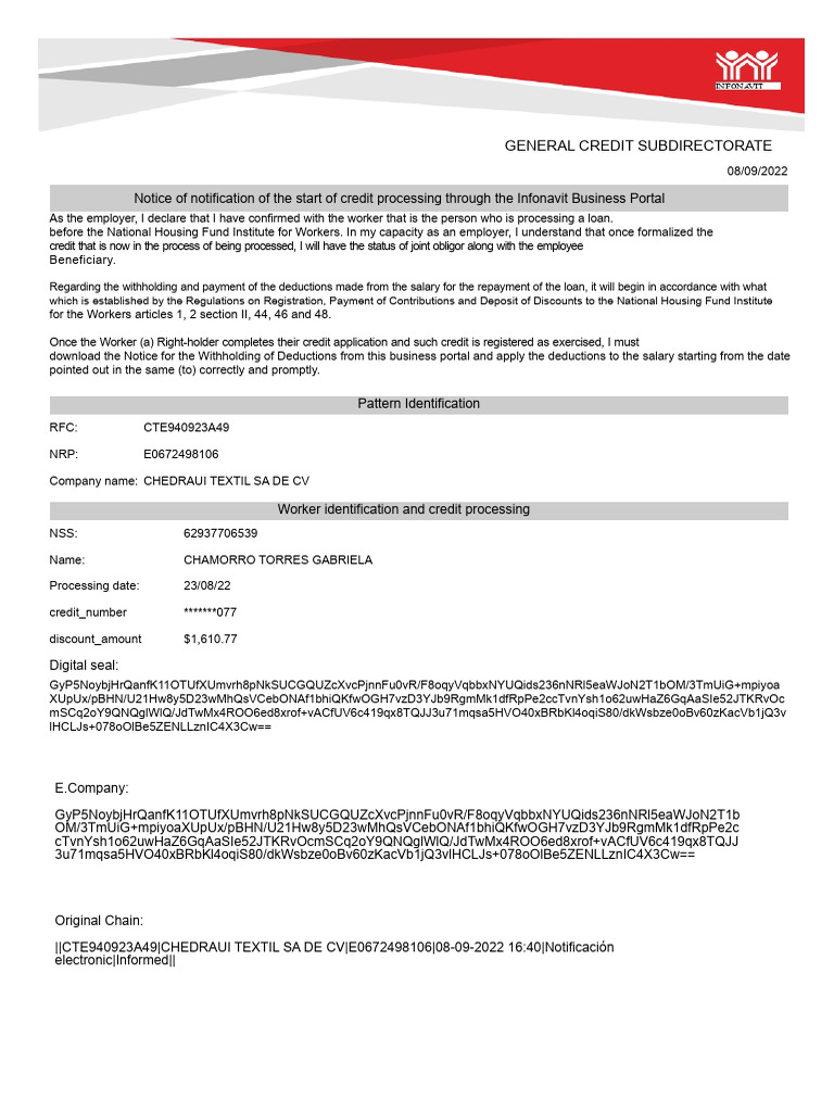 Infonavit Credit Processing Notification | PDF | Employment | Business