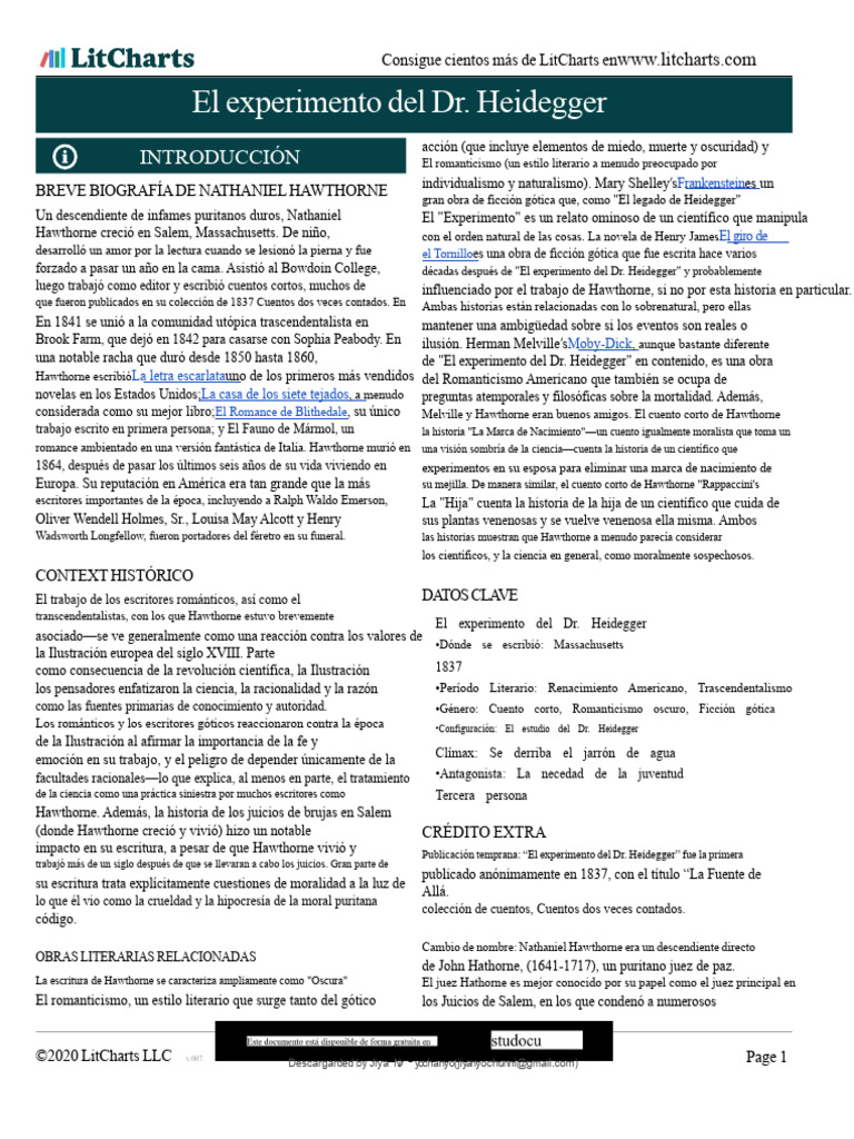 El Experimento Del Dr. Heidegger 230930 132333 | PDF | Nathaniel Hawthorne