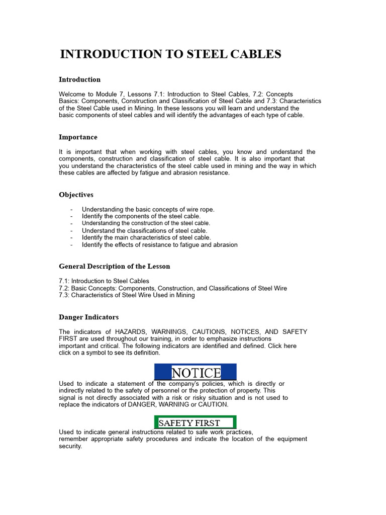 Introduction To Steel Cables PDF | PDF | Wire | Wear