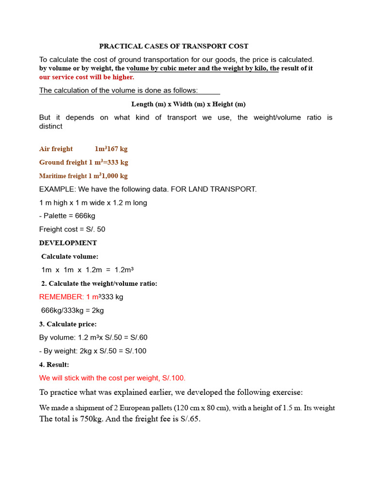 Transport Cost Calculation Guide | PDF | Freight Transport | Supply ...