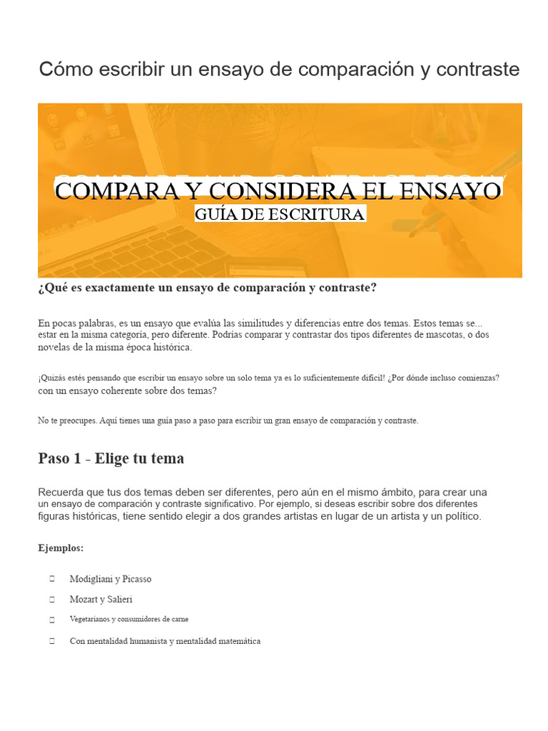 Cómo Escribir Un Ensayo de Comparación y Contraste | PDF | Ensayos