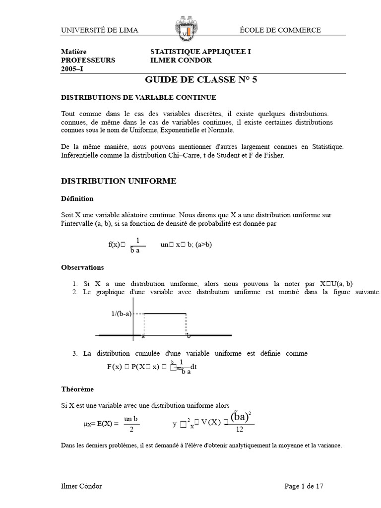 Distributions de Variables Continues en Statistique | PDF | Loi de ...