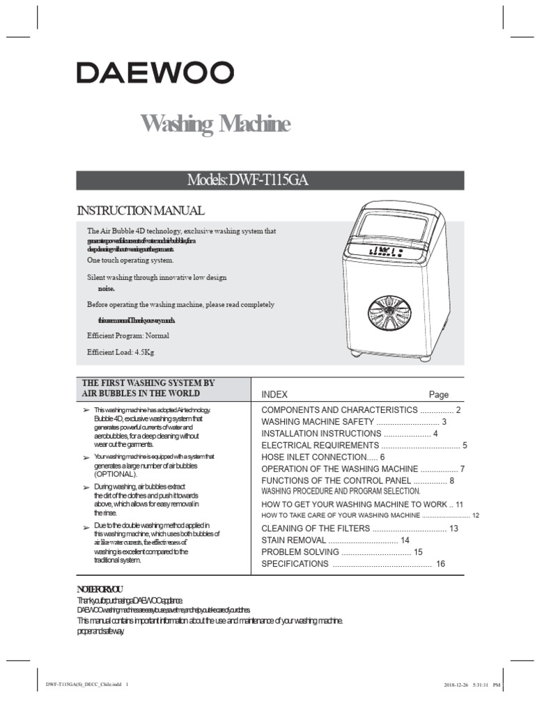 DWF Manual T115ga | PDF | Washing Machine | Clothing