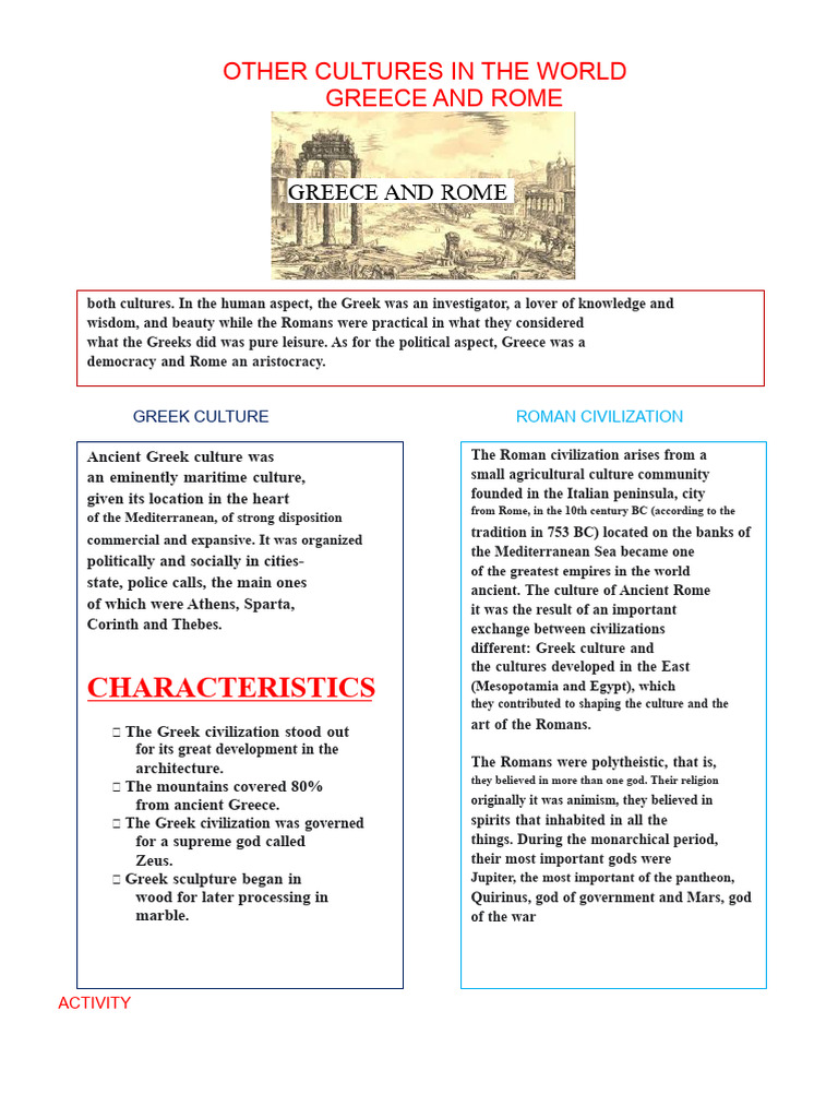 Characteristics: Other Cultures in The World Greece and Rome | PDF ...