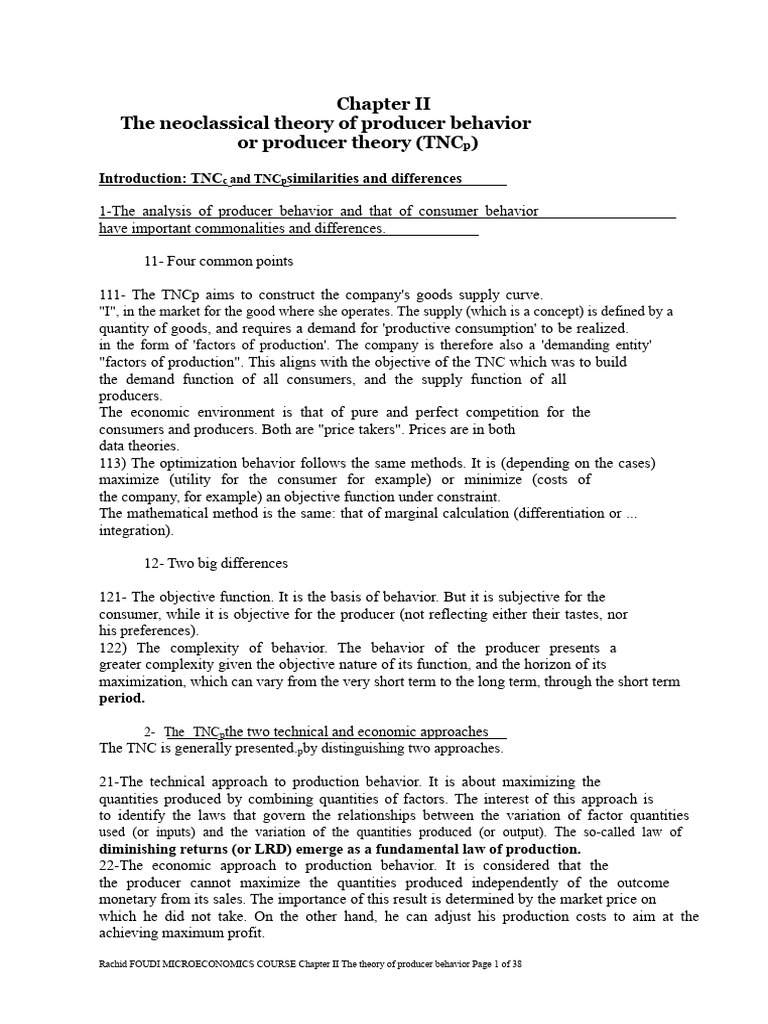 Neoclassical Producer Behavior Theory | PDF | Production Function | Demand