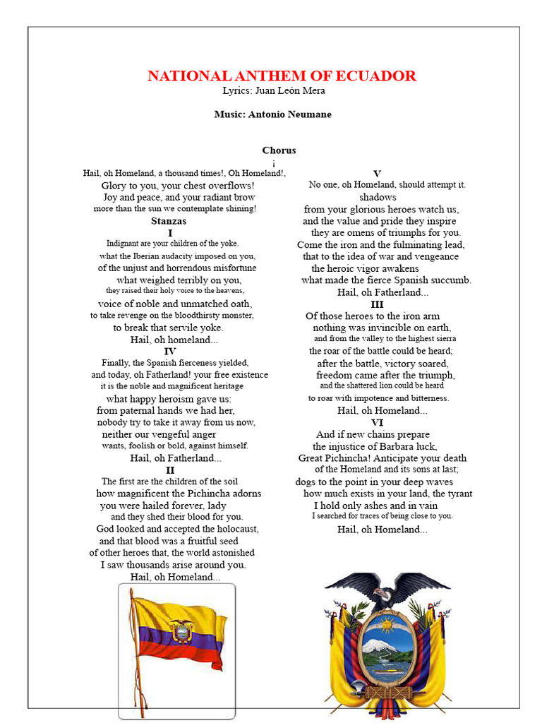 Ecuador's National Anthem Lyrics | PDF