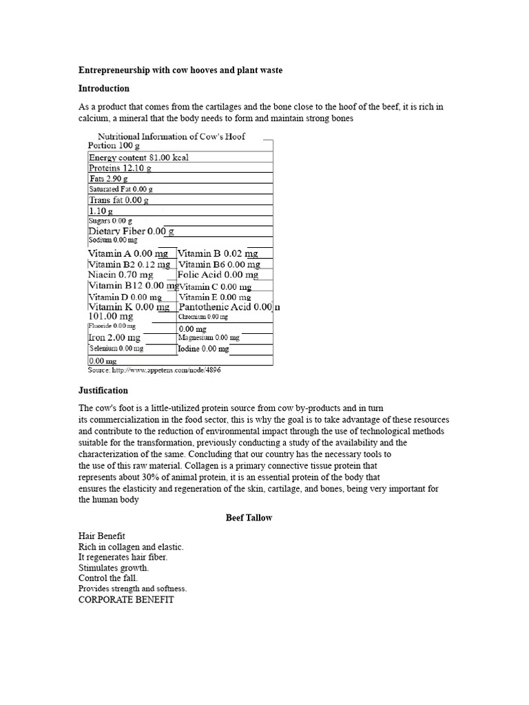 Cow Hoof Utilization in Food Products | PDF | Gelatin | Bone