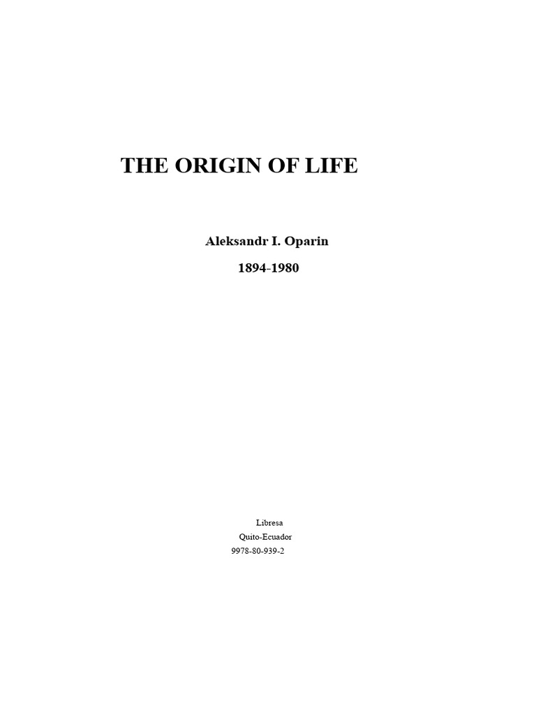 Oparin, Aleksandr. The Origin of Life | PDF | Soul | Carbon
