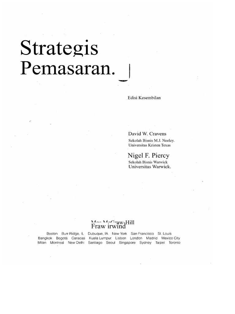 Pemasaran Strategis Edisi Kesembilan David W Cravens Dan Nigel F Piercy ...
