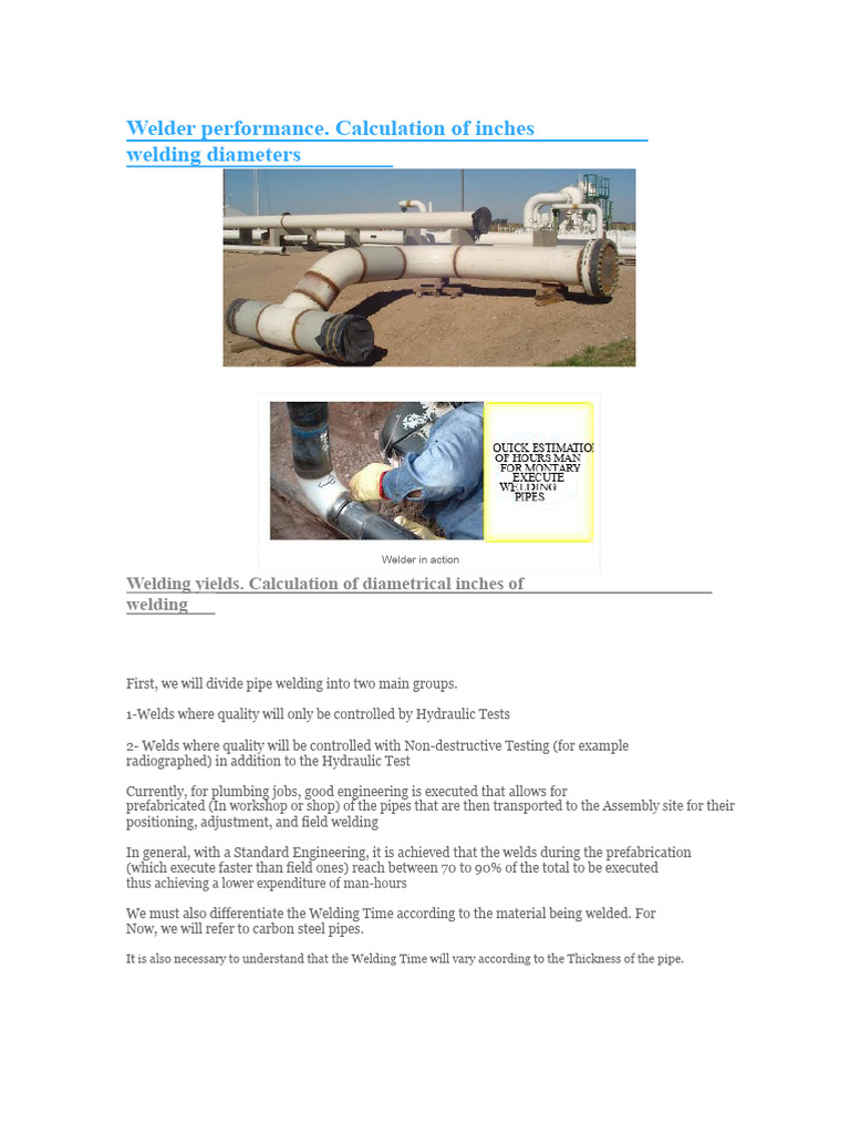 Welder Performance | PDF | Pipe (Fluid Conveyance) | Welding