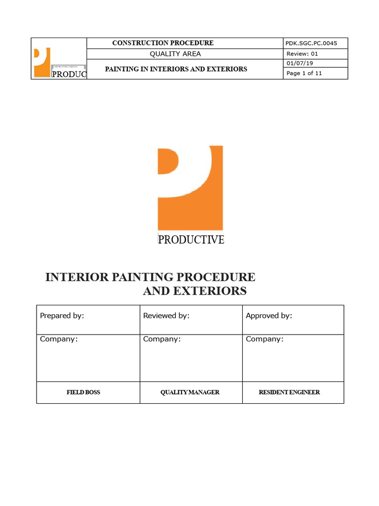 Interior and Exterior Painting Procedure Rev.2 | PDF | Plaster | Concrete