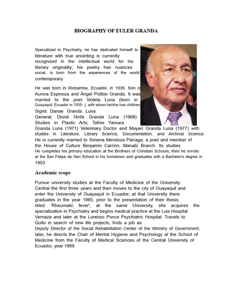 Biography of Euler Granda | PDF | Mental Health | Psychiatry