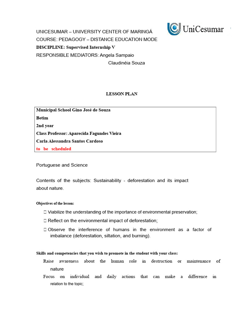 Lesson Plan on Deforestation Awareness | PDF | Deforestation | Natural ...