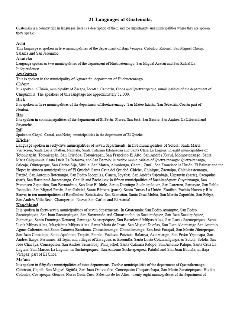 21 Languages of Guatemala | PDF | Indigenous Peoples Of Central America ...