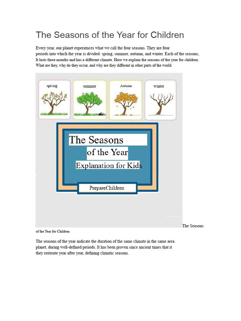 The Seasons of The Year For Children | PDF | Rotation | Earth