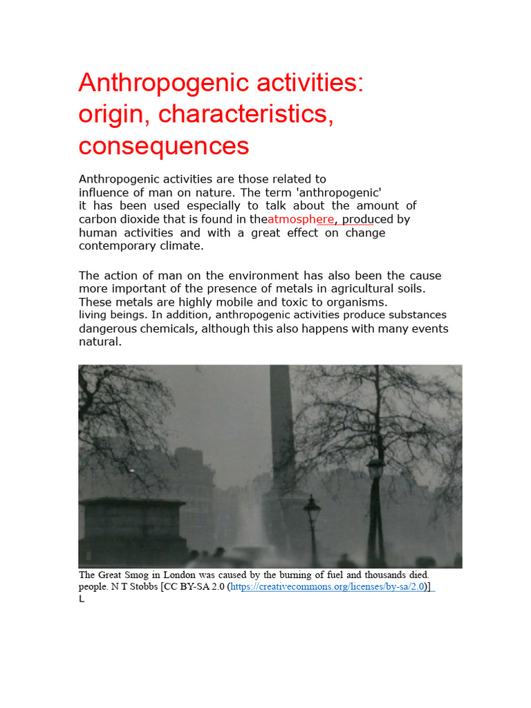 Anthropogenic Activities Origin Characteristics and Consequences PDF ...