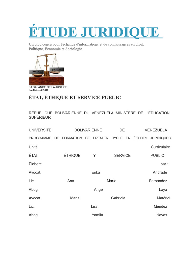 État, Éthique et Service Public au Venezuela | PDF | Loi | Services publics