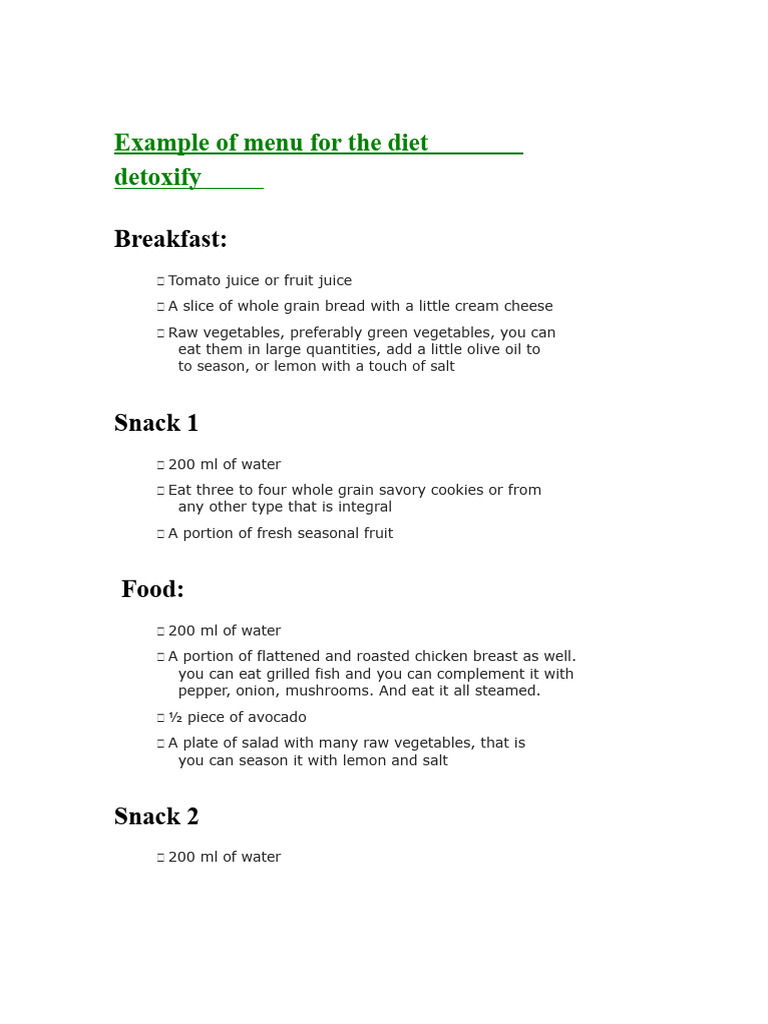 Example of A Detox Diet Menu | PDF | Detoxification | Detoxification ...
