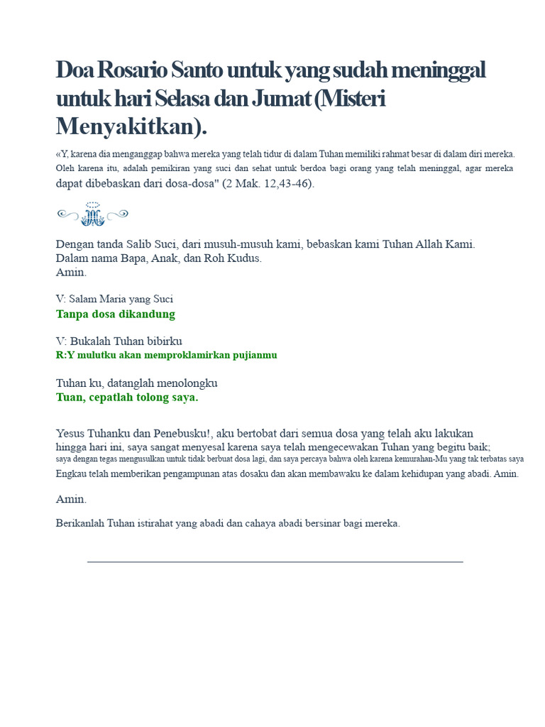 Doa Rosario Santo Untuk Arwah Pada Hari Selasa Dan Jumat | PDF