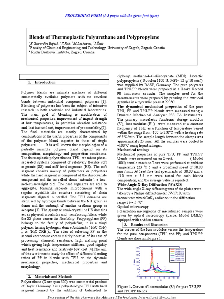 Blends of Thermoplastic Polyurethane and Polypropylene | PDF | Polymers | Polyurethane