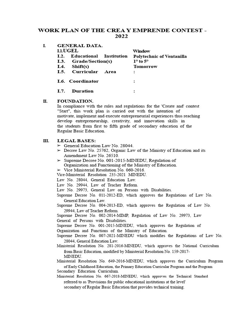 WORK PLAN - Create and Undertake | PDF | Entrepreneurship | Curriculum