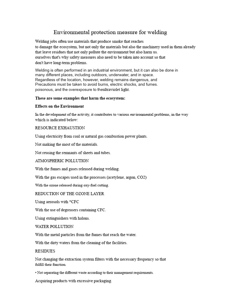 Environmental Protection Measure For Welding | PDF | Welding | Construction