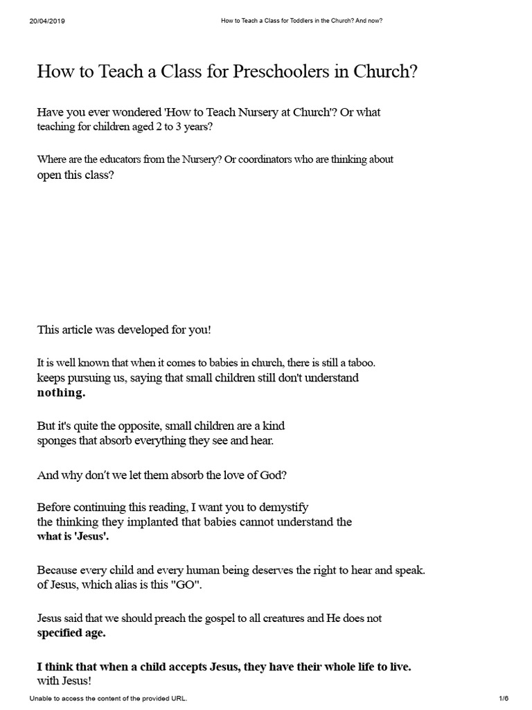 How To Teach A Class For Preschoolers in The Church | PDF | Jesus ...