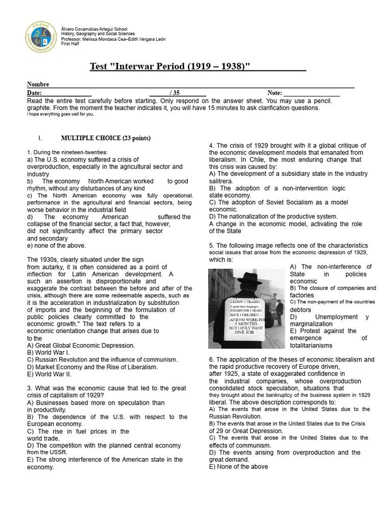 Interwar Period Test: Economic Changes | PDF | Nazi Germany | Great ...