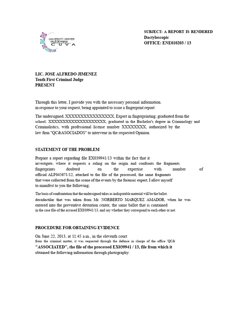 Fingerprint Report | PDF | Fingerprint | Forensic Science