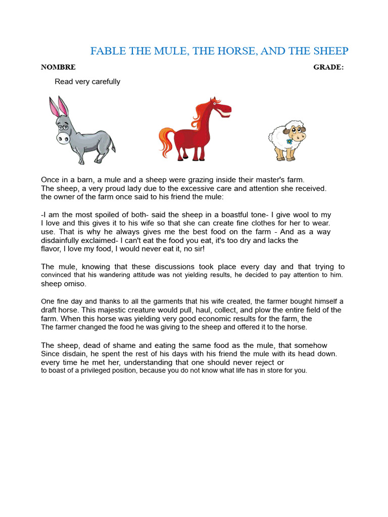 Fable: The Mule, Horse, and Sheep | PDF