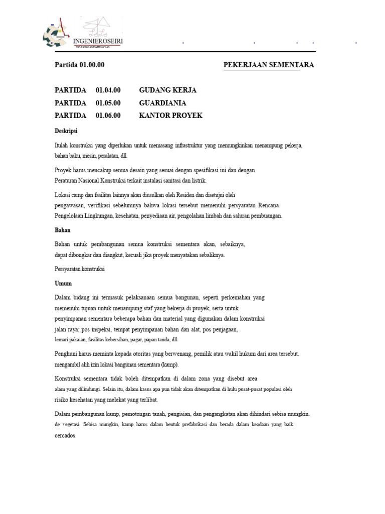 4 Gudang, Penjagaan, Kantor Proyek | PDF