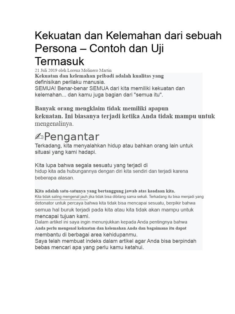 Kekuatan Dan Kelemahan Seseorang | PDF