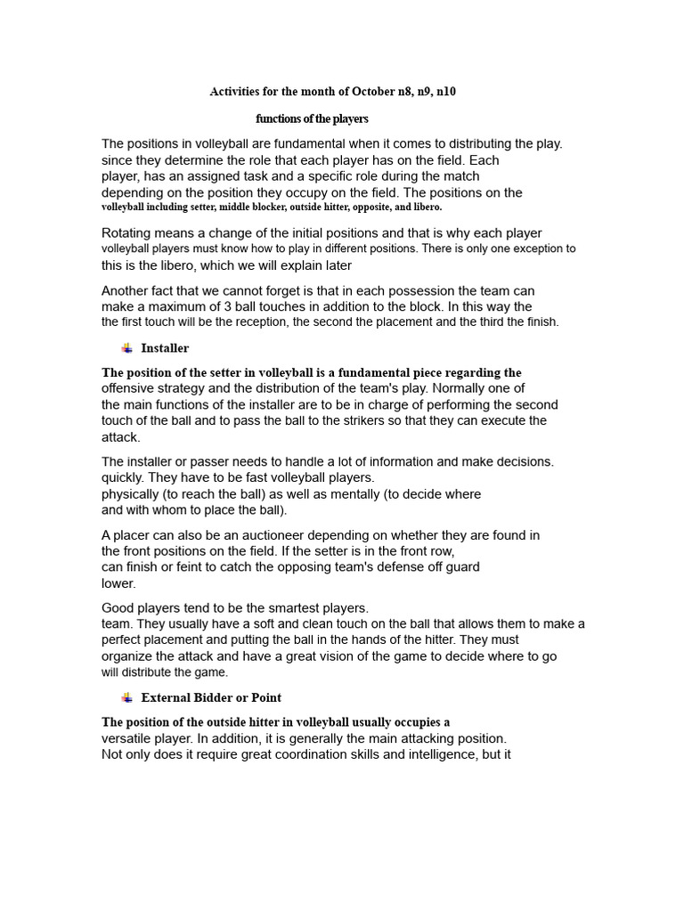 Volleyball Position Roles Explained | PDF | Volleyball | Games Of ...