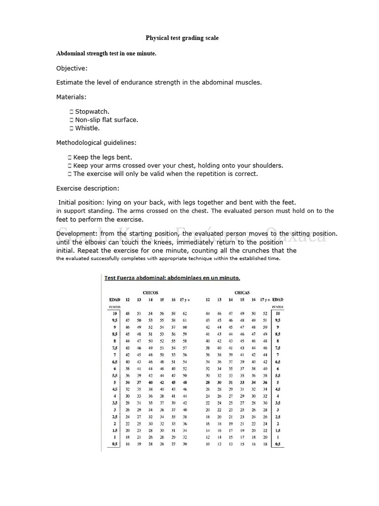 Physical Fitness Test Grading Scale | PDF | Anatomical Terms Of Motion