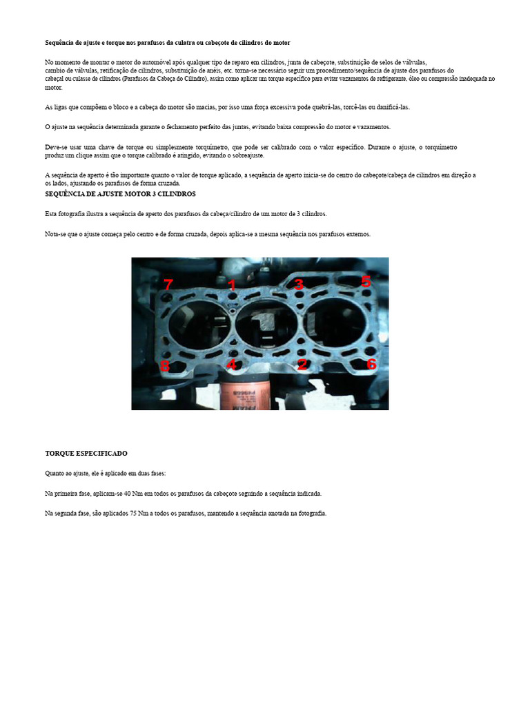 Ajuste e Torque de Parafusos do Cabeçote | PDF | Motores | Parafuso