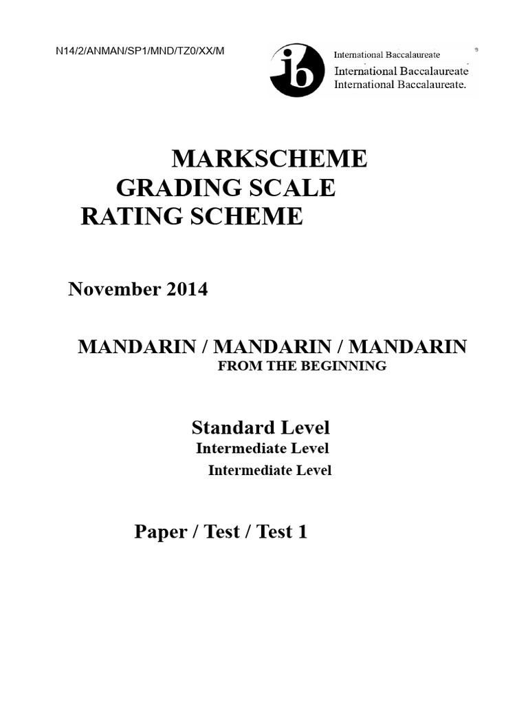 Mandarin Ab Initio Paper 1 SL Mark Scheme | PDF