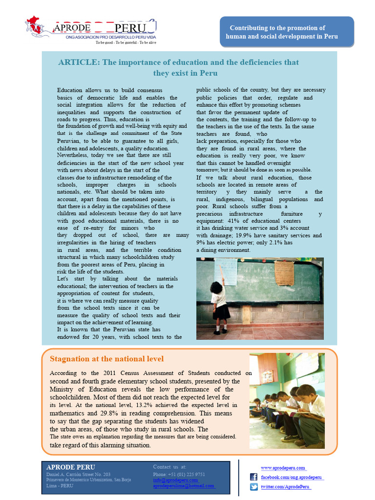 ARTICLE - The Importance of Education and Deficiencies in Peru | PDF | Peru