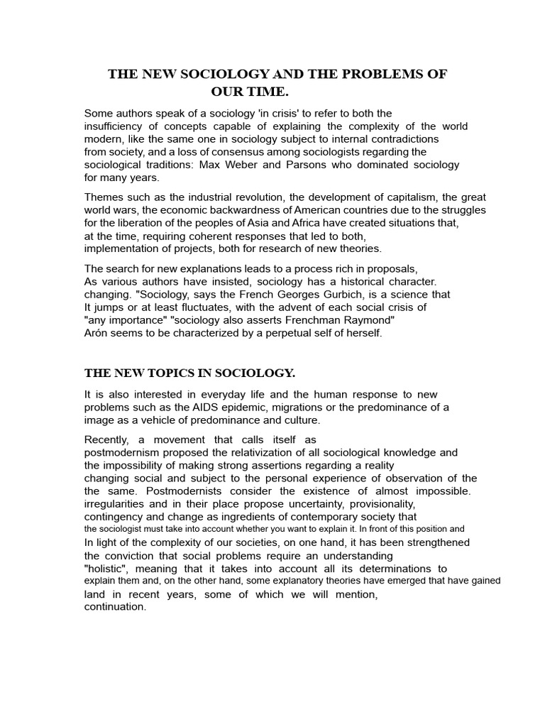 The New Sociology and The Problems of Our Time | PDF | Sociology ...
