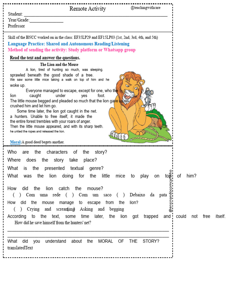 Fable of The Lion and The Mouse | PDF