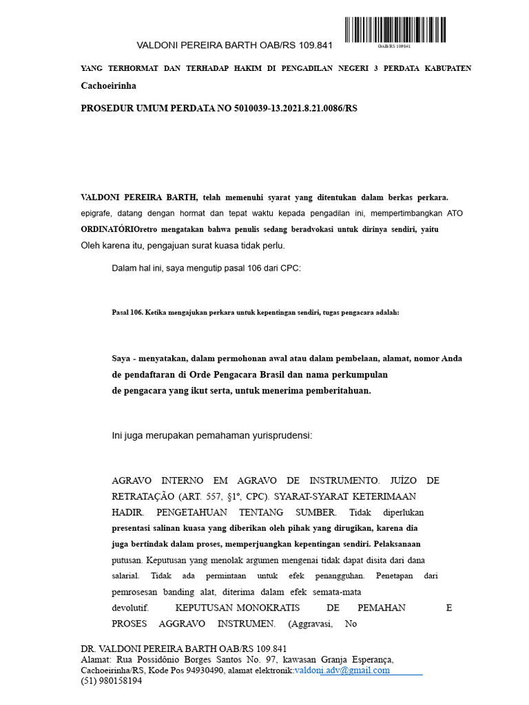 Prosedur Perdata Valdoni Pereira Barth | PDF