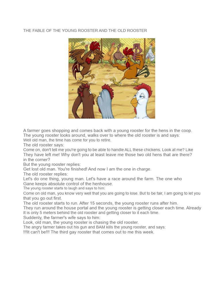The Fable of The Young Rooster and The Old Rooster | PDF