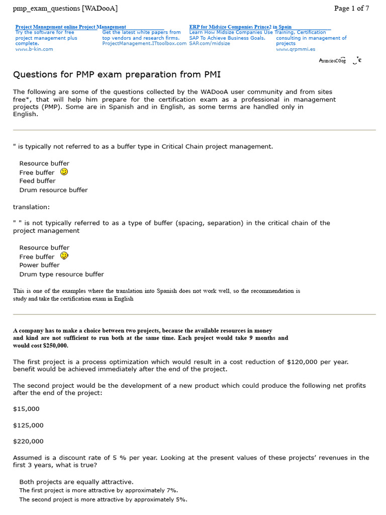 Questions For The PMP Exam | PDF | Project Management Professional ...