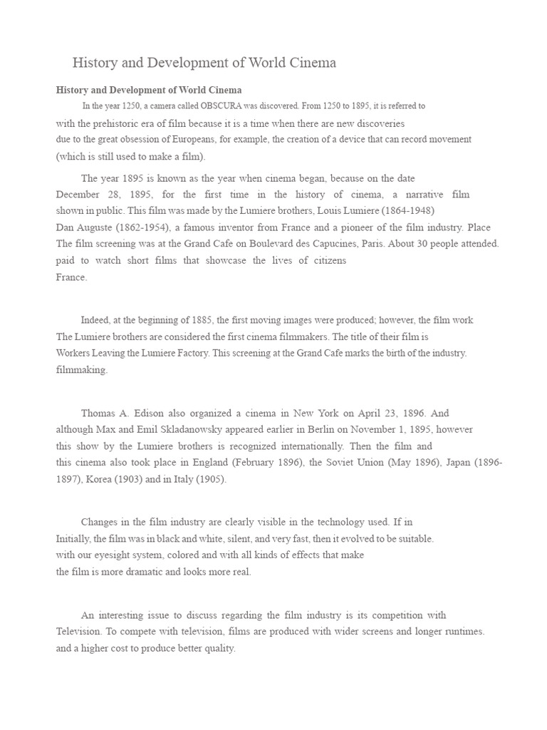 Evolution of World Cinema History | PDF | Cinematography