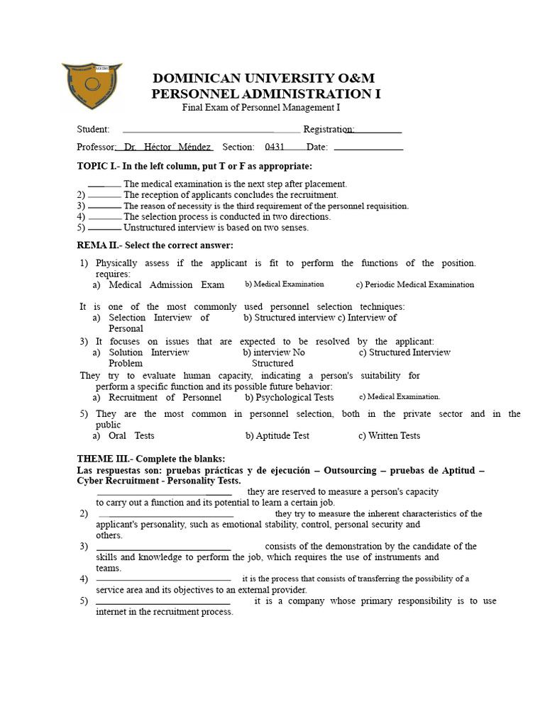 Personnel Management Exam | PDF | Psychological Concepts | Behavioural Sciences