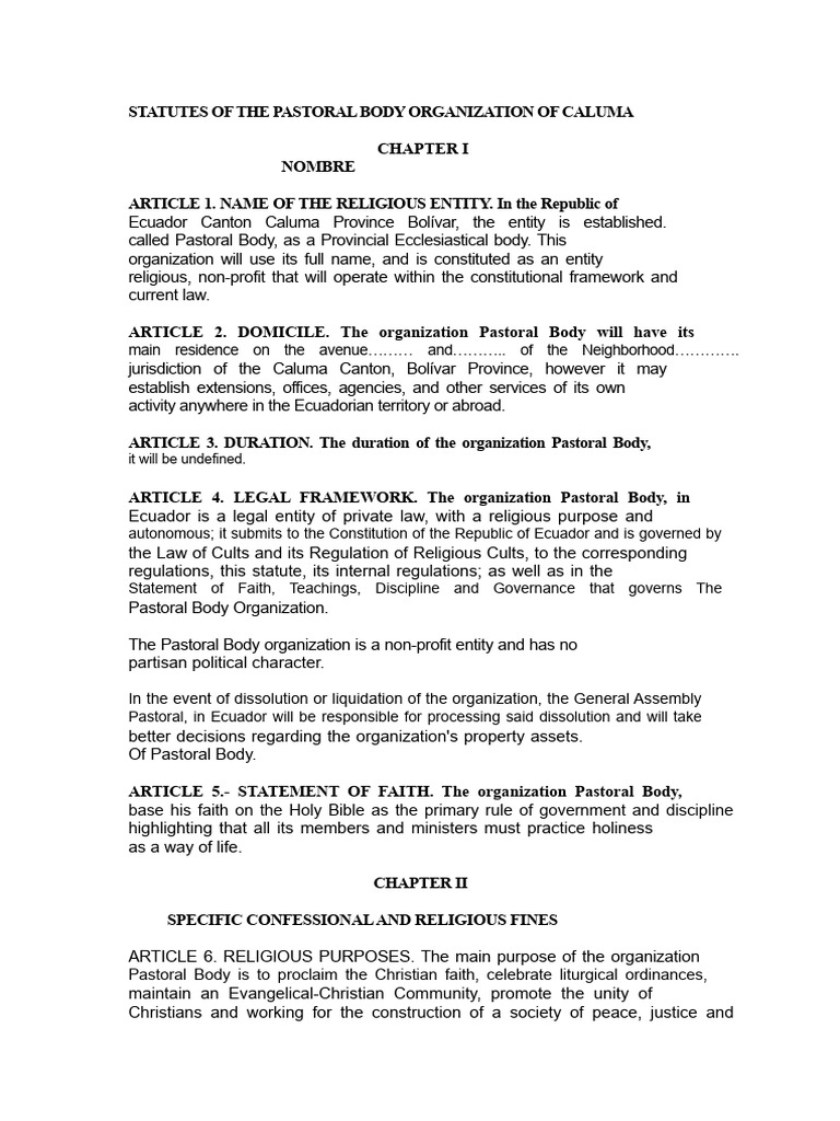 Statutes of Caluma Pastoral Body | PDF | Confession (Religion) | United ...