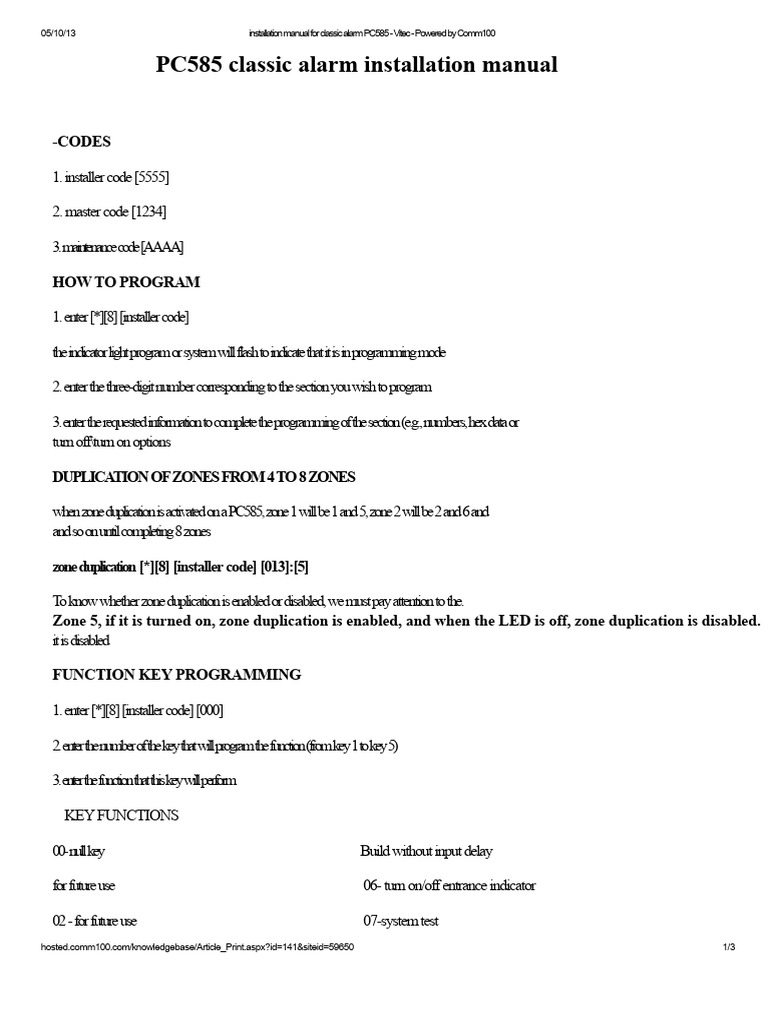 Classic PC585 Alarm Installation Manual - Vitec - Powered by Comm100 ...