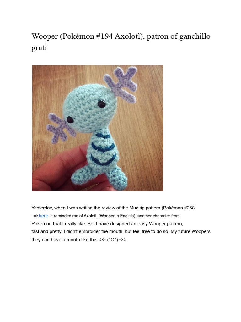 Wooper Patron | PDF | Crochet | Pokémon