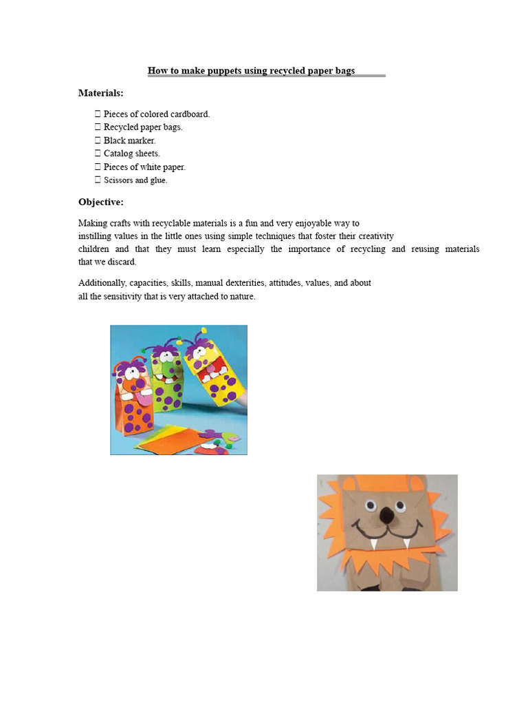How To Make Puppets Using Recycled Paper Bags | PDF
